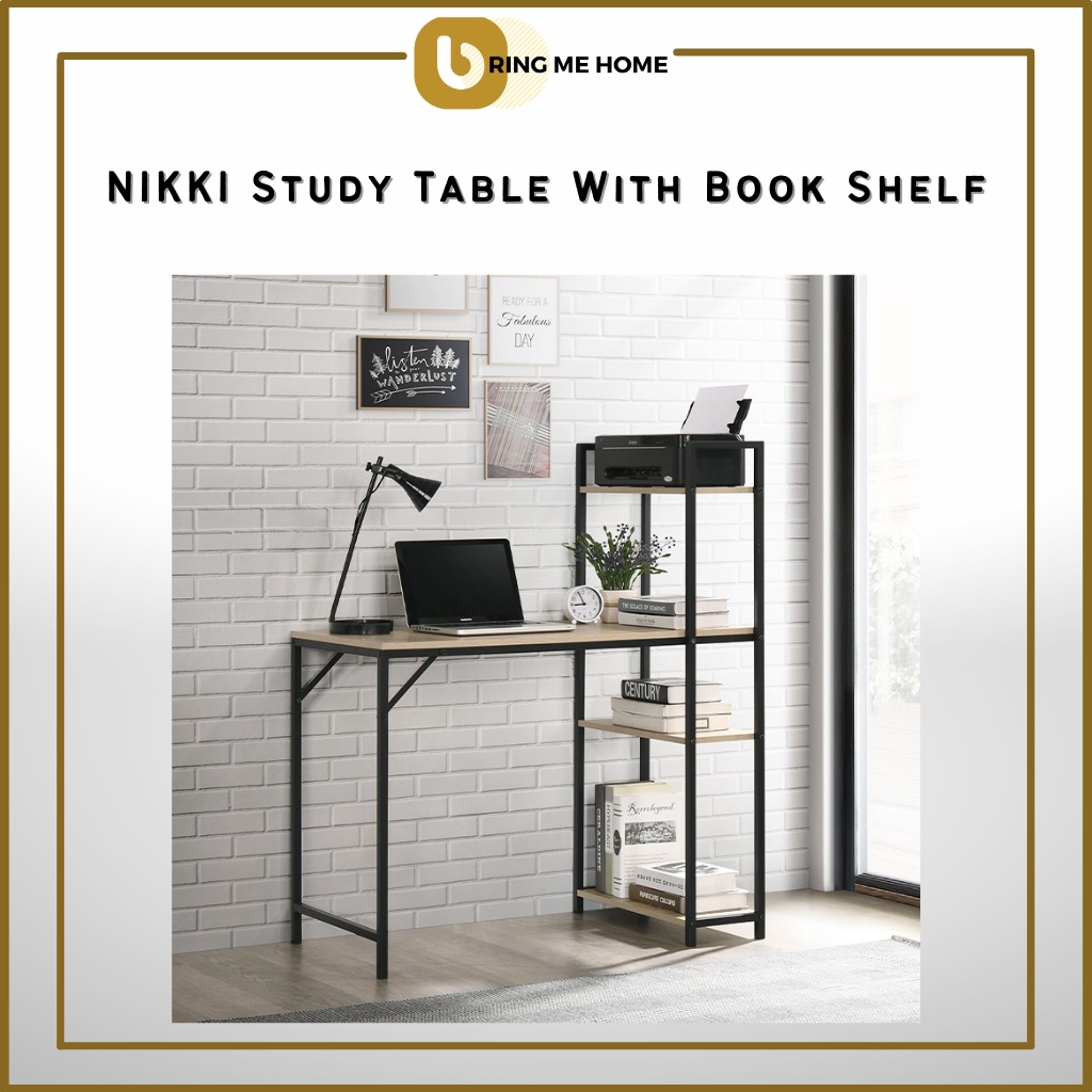 NIKKY Industrial Style Study Table With Book Shelf Rack Study Desk Meja ...