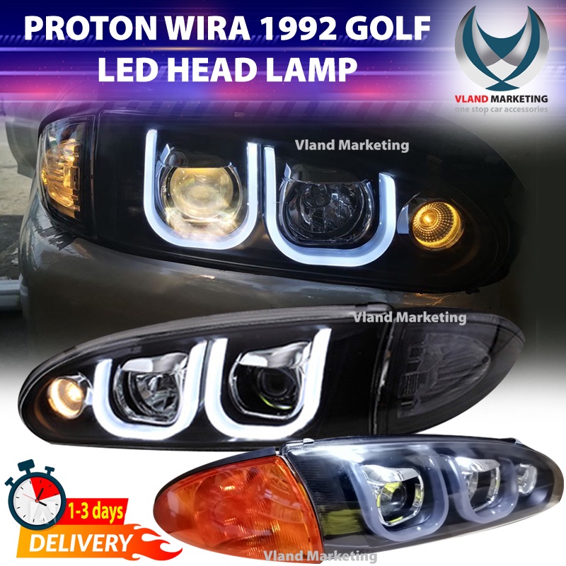 Vland Wira Satria head lamp Light led projector U shape style Lampu ...