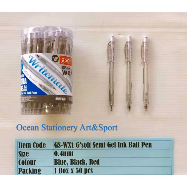 GS-WX1 G'soft Semi Gel Ink Ball Pen 0.4mm Black Blue Red 1Box X 50Pcs ...