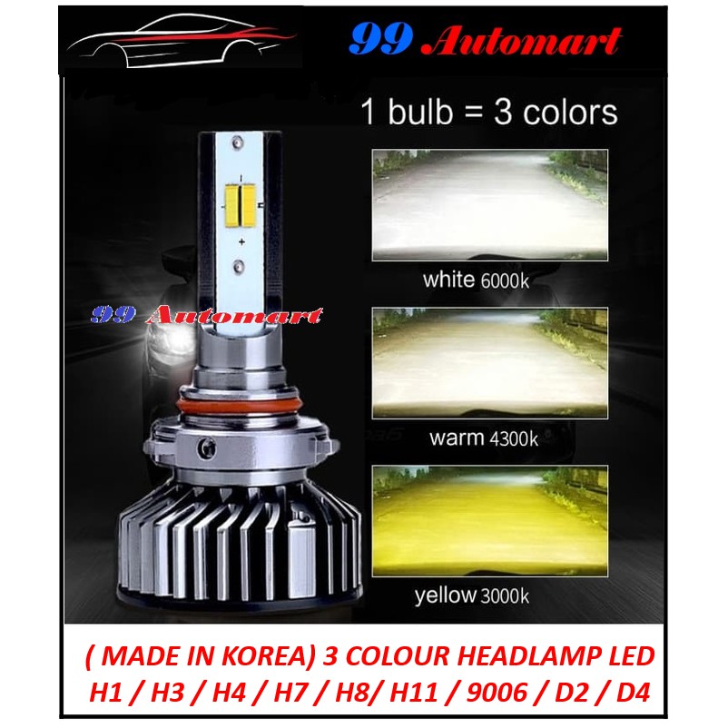 1 pair ( sepasang ) KOREA Car Headlight Lamp 3 warna colour Dimmable H1 ...