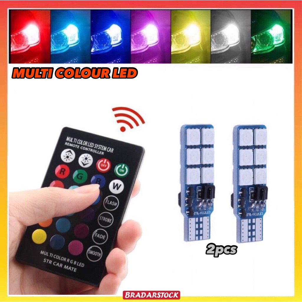 LED T10 LIGHT BULB Multi Mode Colour With Remote Motor Kereta Car Lampu ...