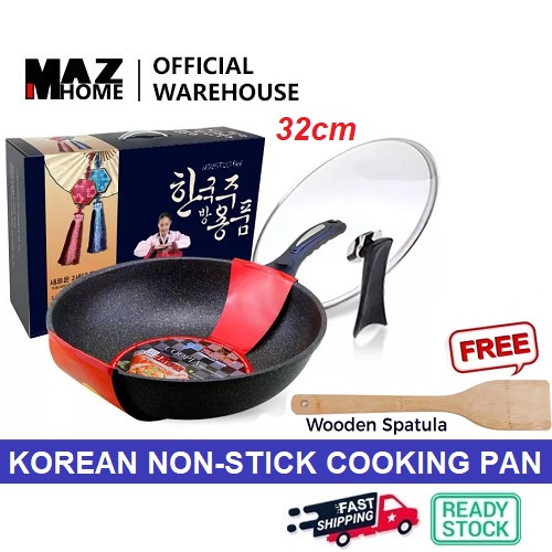【Maz HOME】High Quality 32CM Korean Non-Stick Frying Pan Cooking Wok Gas ...