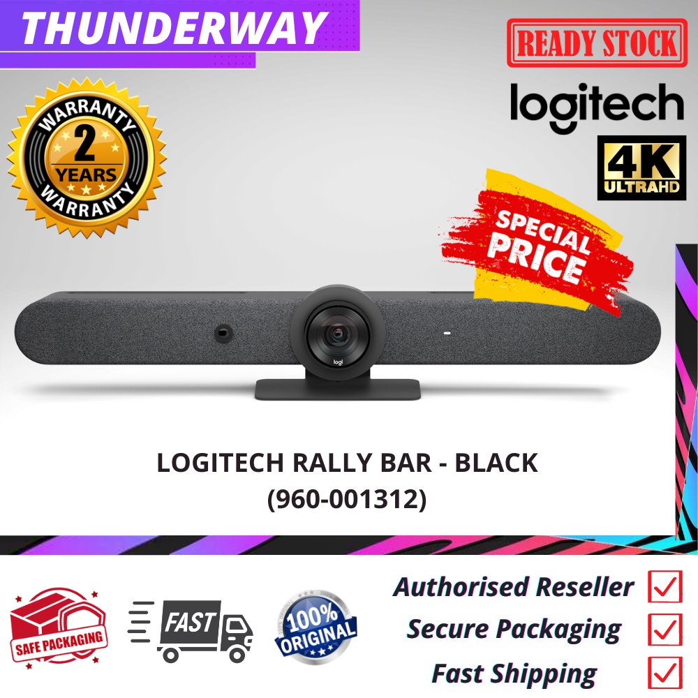 LOGITECH Rally Bar Black 4K UHD Including Logitech Tap with Cat5e Kit ...