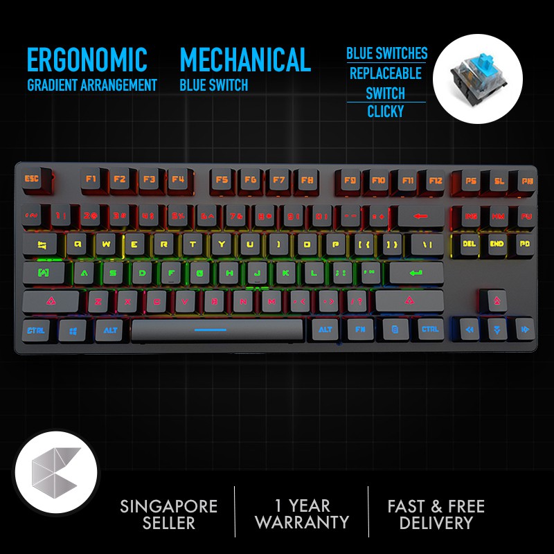 RGB Gaming Mechanical 87 Keys USB Wired RGB Backlit Blue Switch Gaming ...