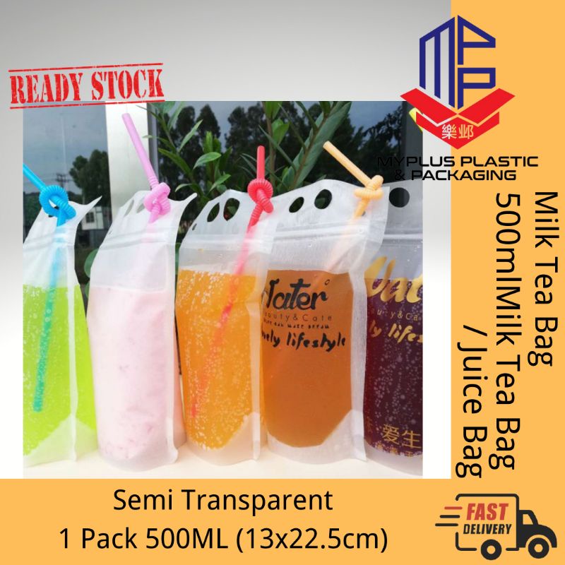 Milk Tea Bag 1pcs Semi Transparent 500ml / Juice Bag Take Away | Shopee ...