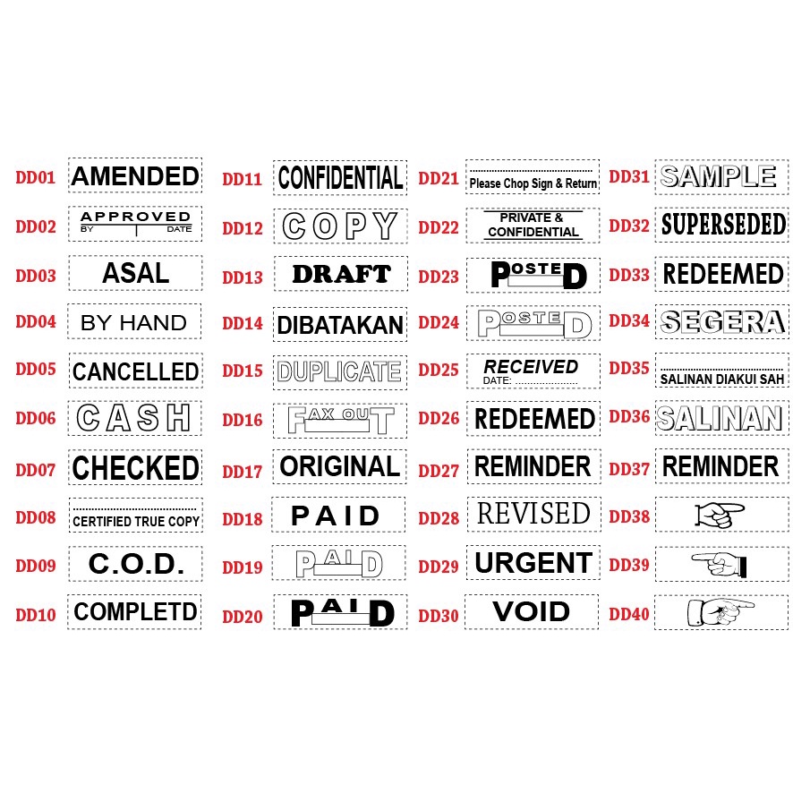 READY MADE OFFICE STAMP CHOP/ CASH/AVOID/SAMPLE/FRAGILE/ORIGINAL/BY ...