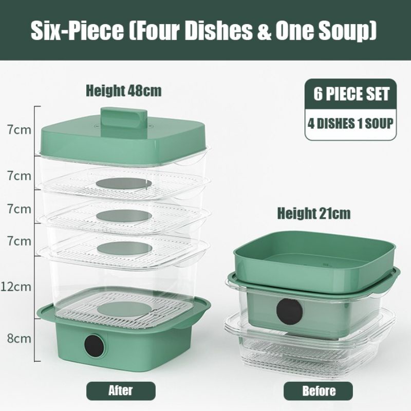 Bekas Simpan Lauk Hangat (Six-Piece Set) Transparent Multi-Layer Food ...