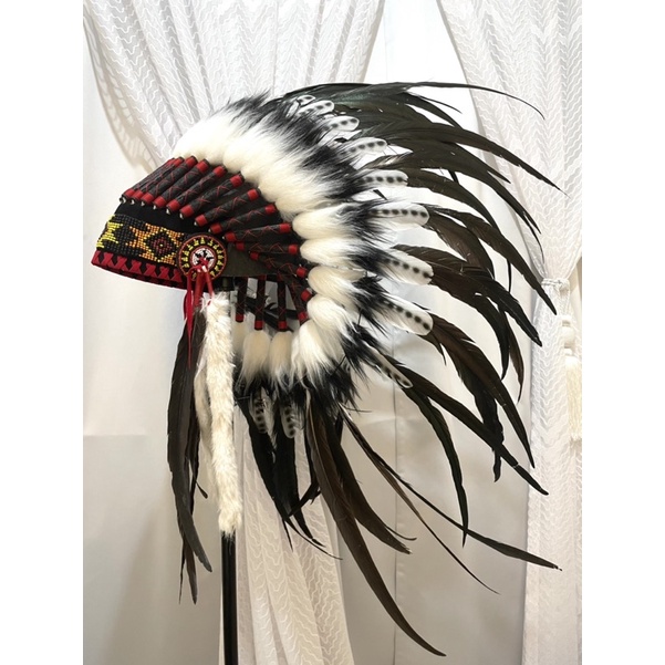 Handmade Native American Red Indian Headdress Head Gear Apache Feather ...