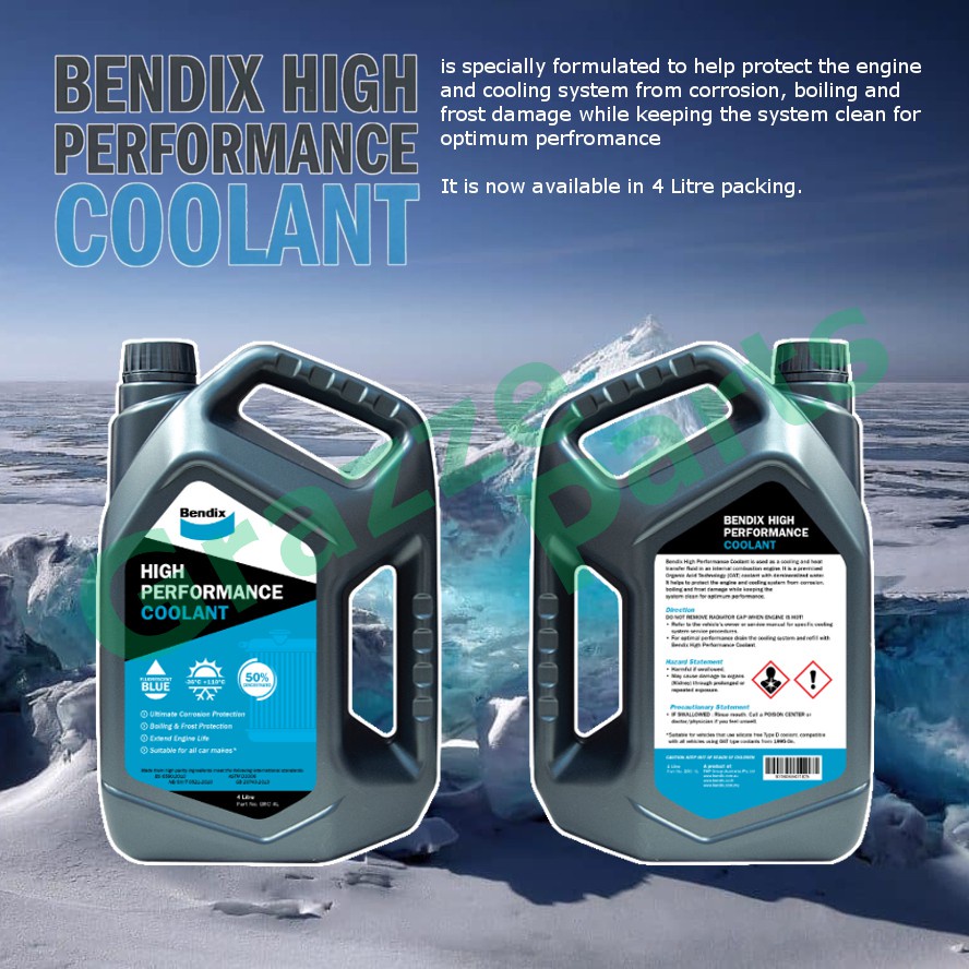 (4 Litre) Bendix High Performance Coolant is a pre-mixed Organic Acid ...