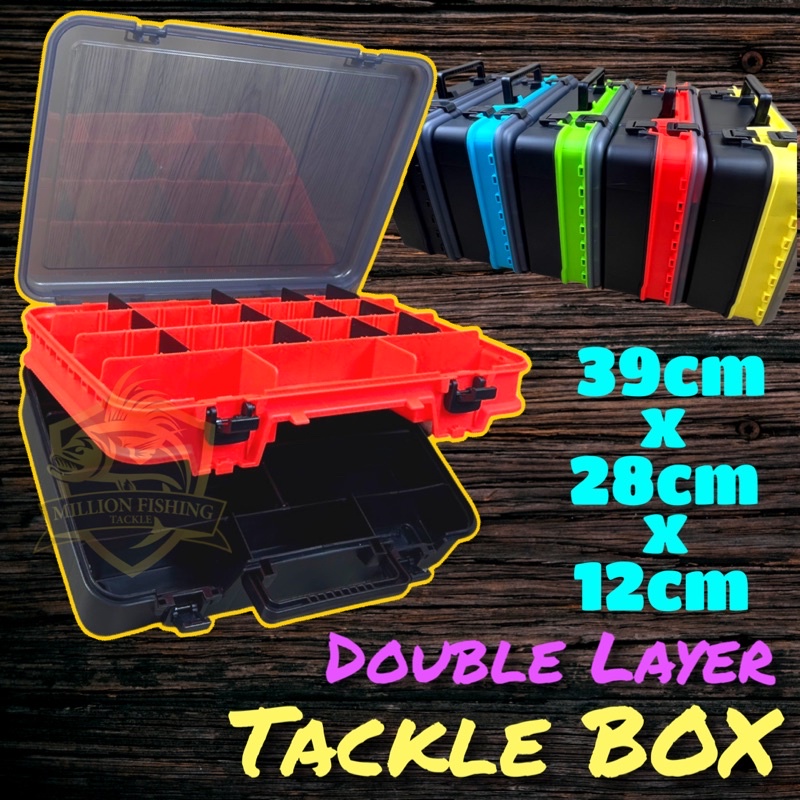 【BX008】39cm Kotak Pancing Double Layer Fishing Tackle Box Lures Box Gewang Kotak Alat Mancing ...