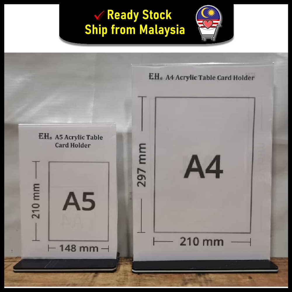 A4 A5 Acrylic T Shape Card Stand/Display Stand/Menu Stand Black Base ...
