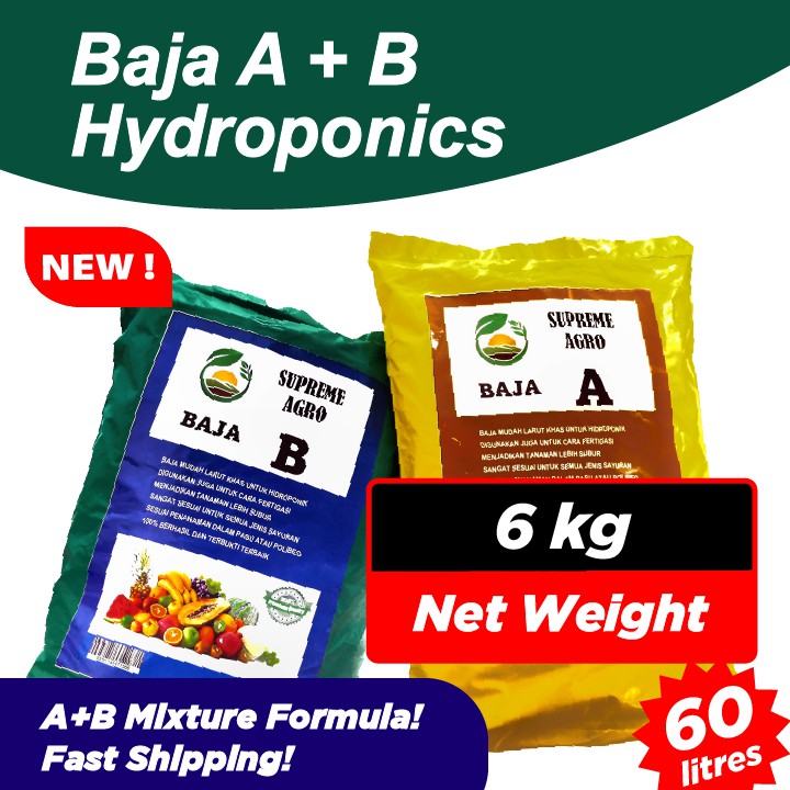 [6KG] Original Baja AB Serbuk = 60L (Hydroponics Booster/Fertilizer) Pati Fertigasi Hydroponic ...