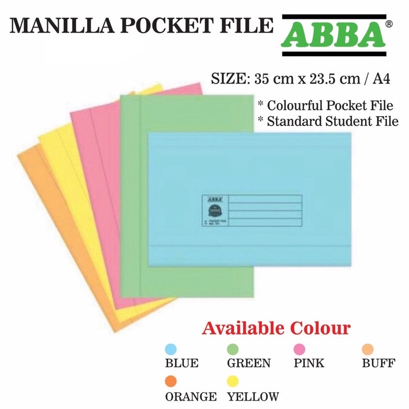 ABBA Pocket File Manila Pocket File Card No.222 A4 Fail Poket Document ...