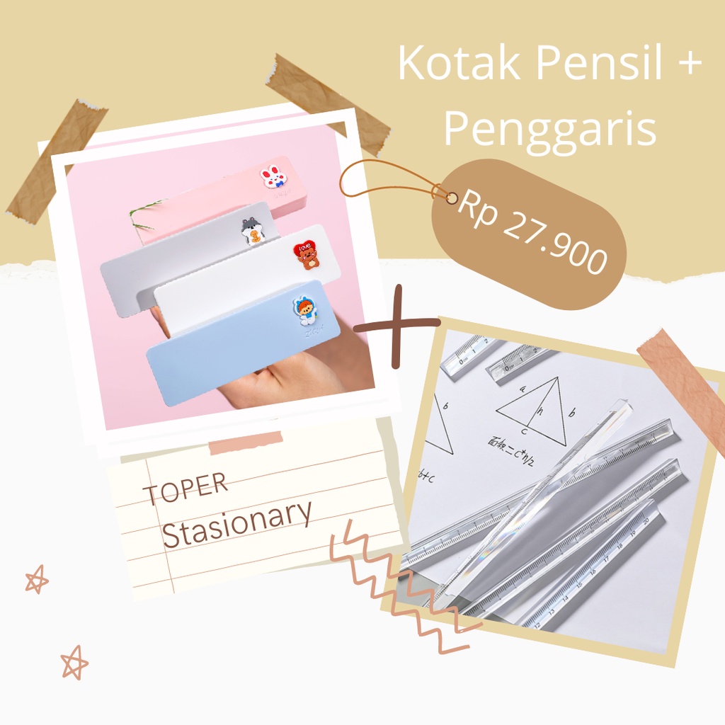 Cute Pencil Box and Aesthetic Ruler Package 15cm Pencil Case Ruler Set ...