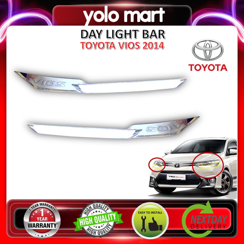TOYOTA VIOS 】 LED Day Light Front Head Lamp Day Running DRL Chrome ...