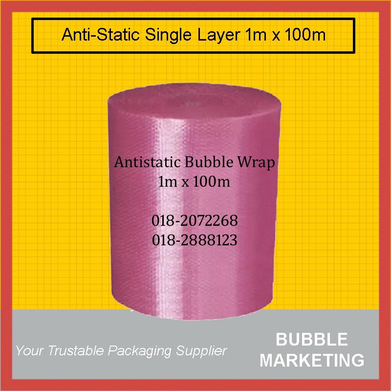 masterborong Antistatic Bubble Wrap Pink 1m x 100m Plastic Packaging 😘Ready stock ship from ...