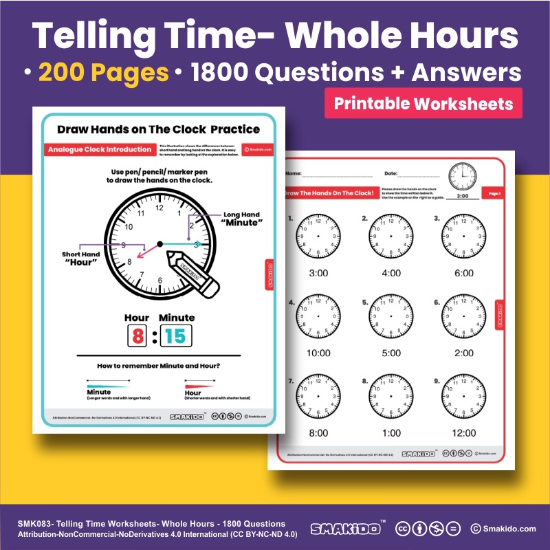 [ Soft Copy/PDF ] Printable Telling Time Hourly Interval Worksheets ...