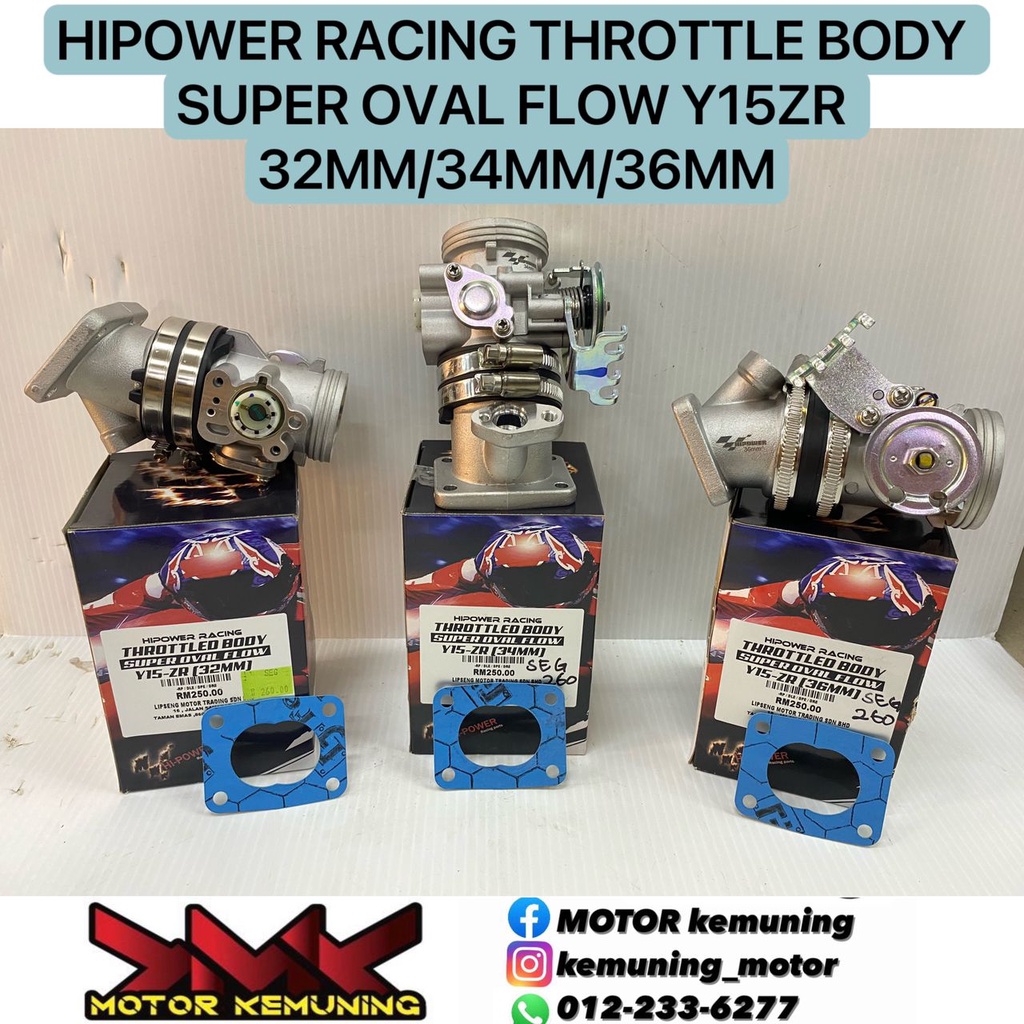 HI POWER RACING THROTTLE BODY SUPER OVAL FLOW Y15ZR 32MM/34MM/36MM ...
