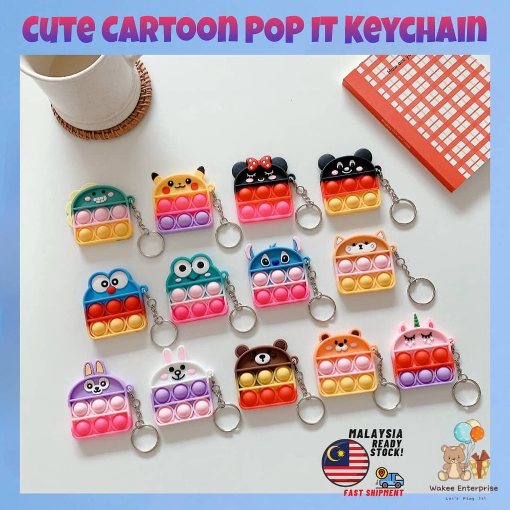 Cartoon Pop It Cute Keychain Fidget Toy Finger Mini Bubble Squishy ...