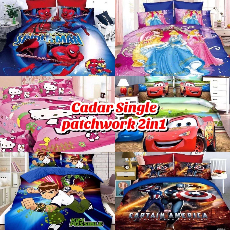 Cadar Patchwork Single 2 in 1 Cartoon Bedsheet Patchwork Cartoon Cadar ...