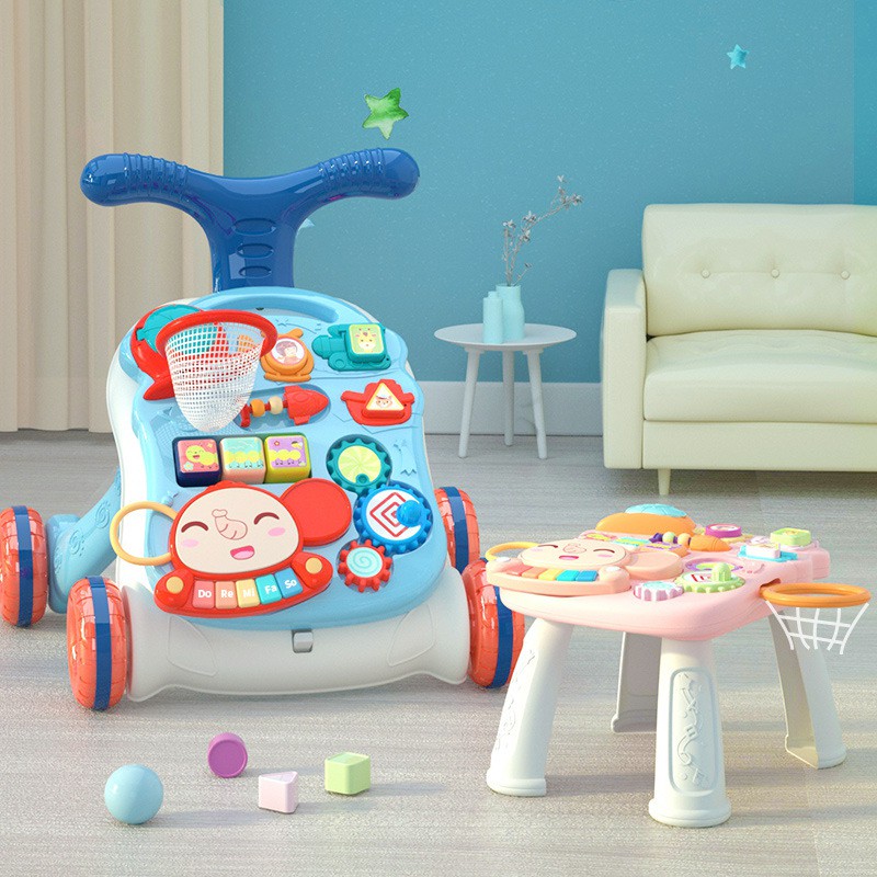 Rexshopper 2 in 1 Baby Walker Game Table Musical Toys Adjustable Height ...