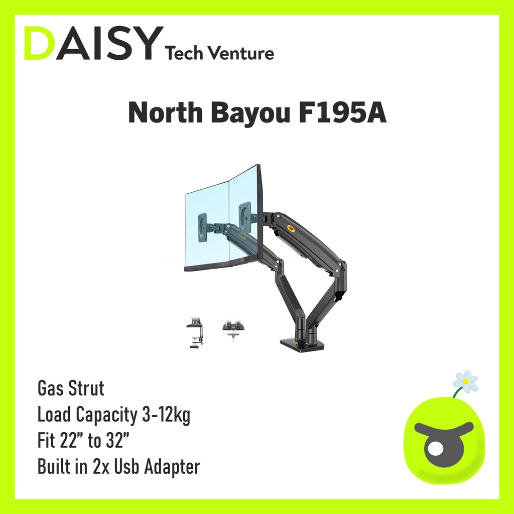 North Bayou F195A NB Gas Strut Dual Monitor Desk Stand With Bracket ...