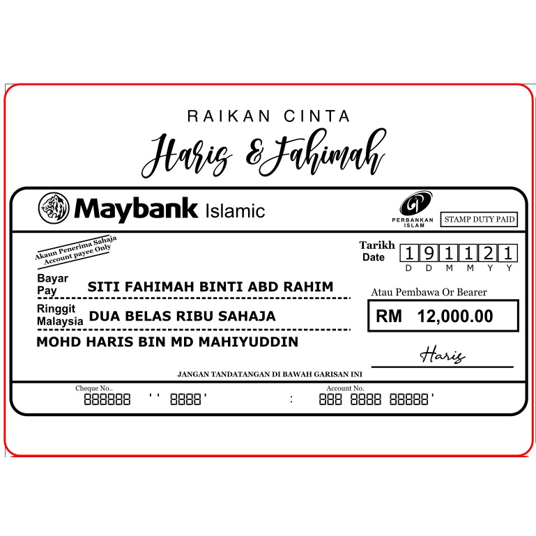 Replika Plak Ukiran Cek Hantaran/Aku Terima Nikahnya -Cheque Mock Plate ...