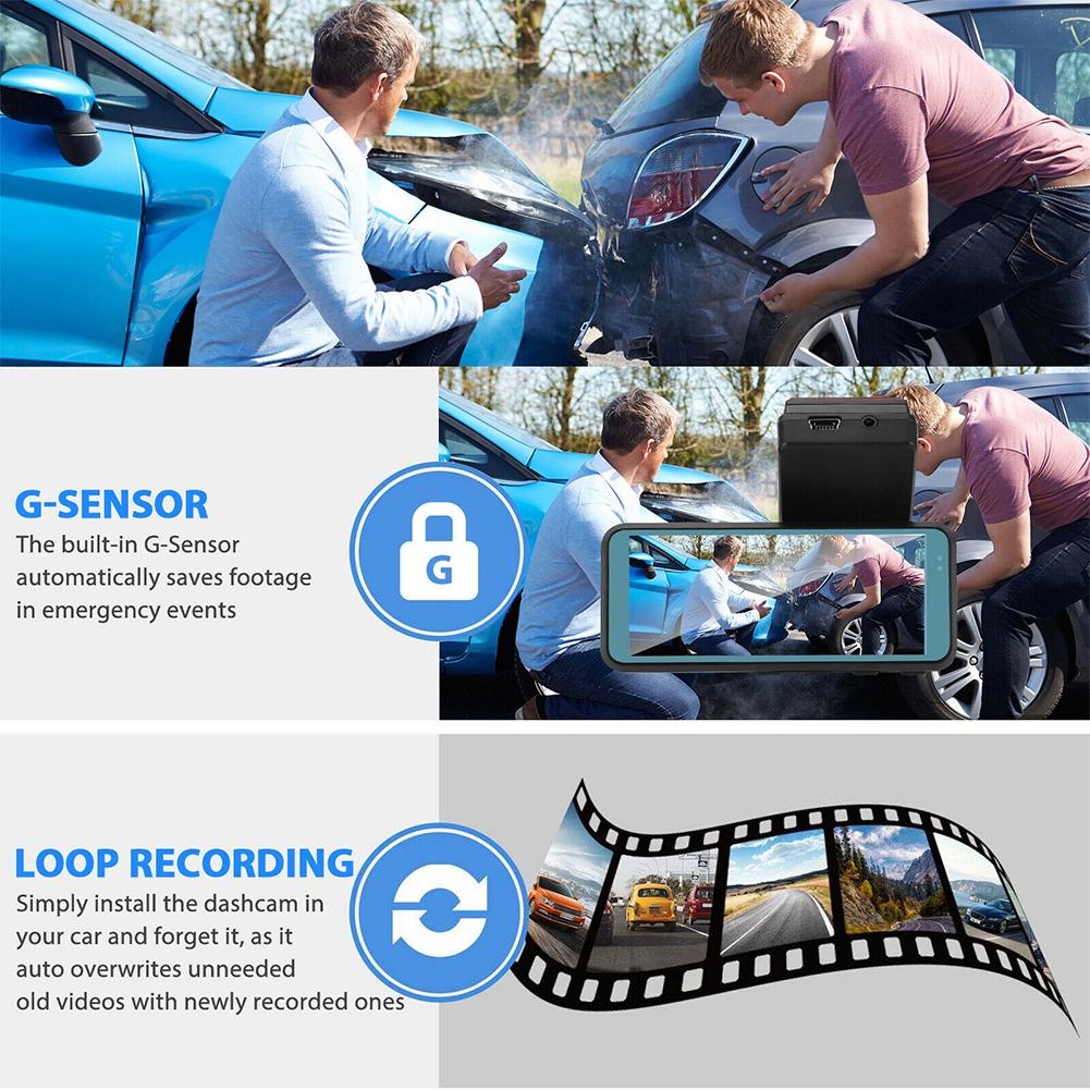 GOQ T711 Wifi Car Camera Recorder (Front and Back) Dual Lens Dashcam Video Cam Night Vision ...