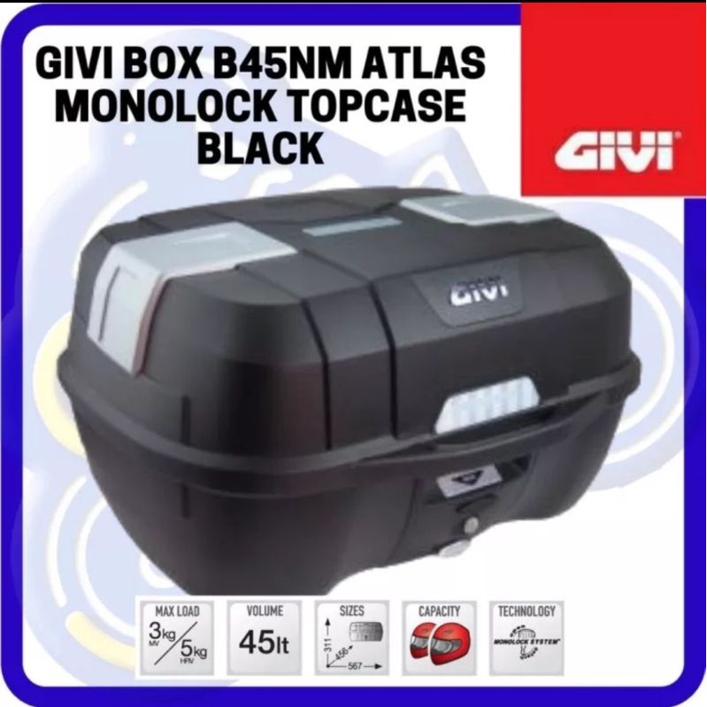 GIVI B45NM 45 LITER ATLAS MONOSHOCK TOPCASE BLACK MOTORCYCLE BOX GIVI ASIA | Shopee Malaysia
