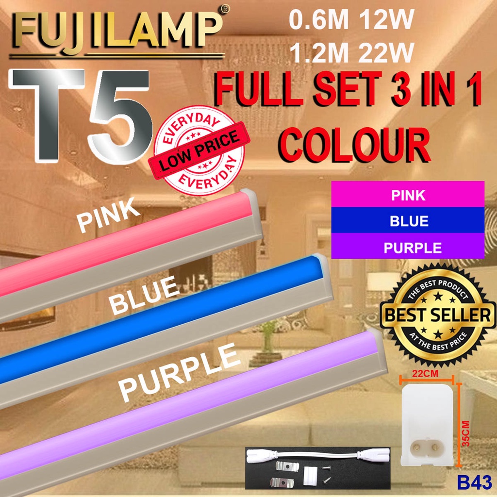 [Local Seller] LED T5 Fitting Fullset 1 Colour 6W/12W/16W/22W (Blue ...