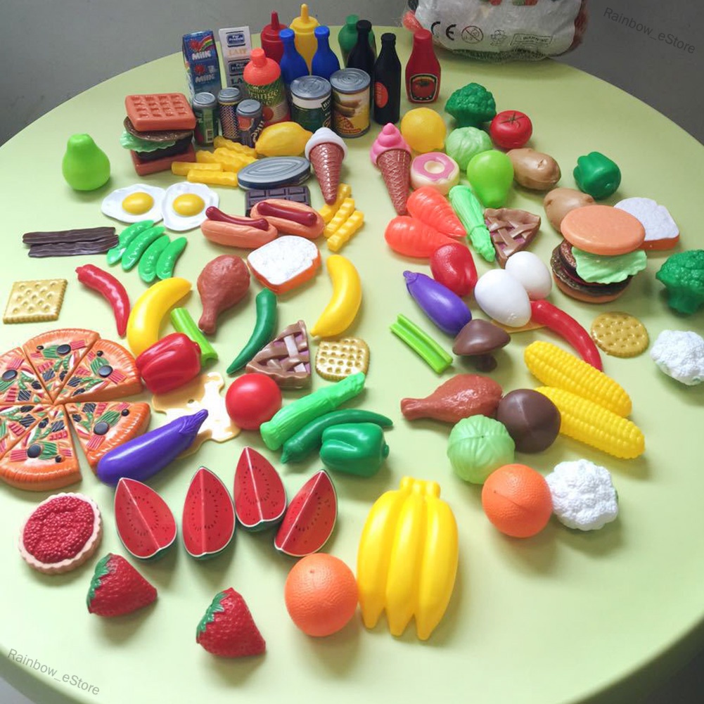 120 Pcs Plastic Food Fruits Vegetables Toy Set Kitchen Pretend Play Toy ...