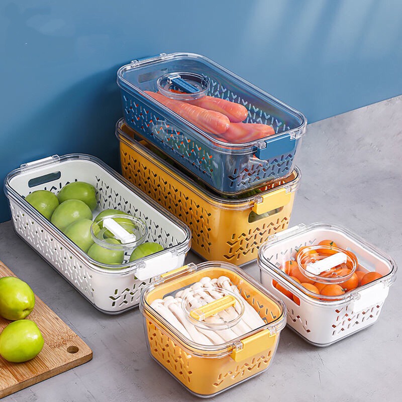 2-layer refrigerator food storage box, with ventilation holes, air ...