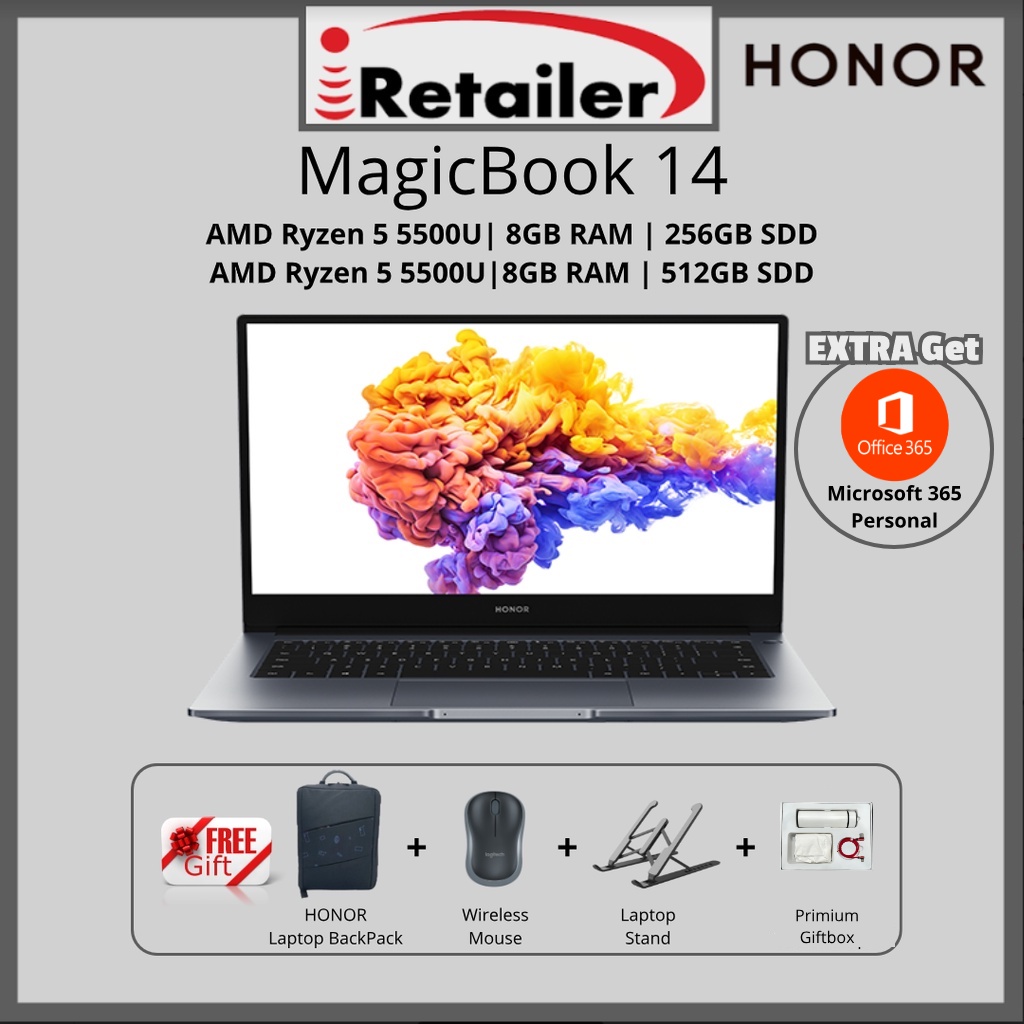 Honor MagicBook 14 2022 (NEW) / 2021 (AMD Ryzen 5 5500U / 12th Intel i5 | 8GB 16GB RAM) - 100% ...