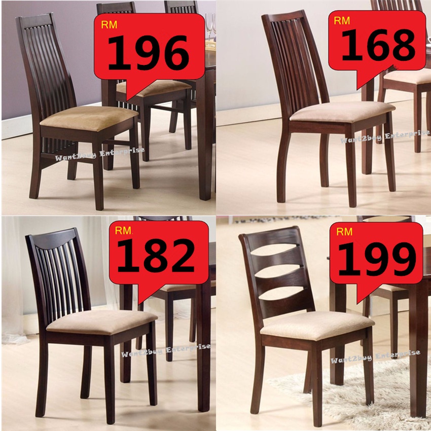 🇲🇾 2pcs Package Solid Rubber Wood Dining Chair With Wood Cushion Seat ...