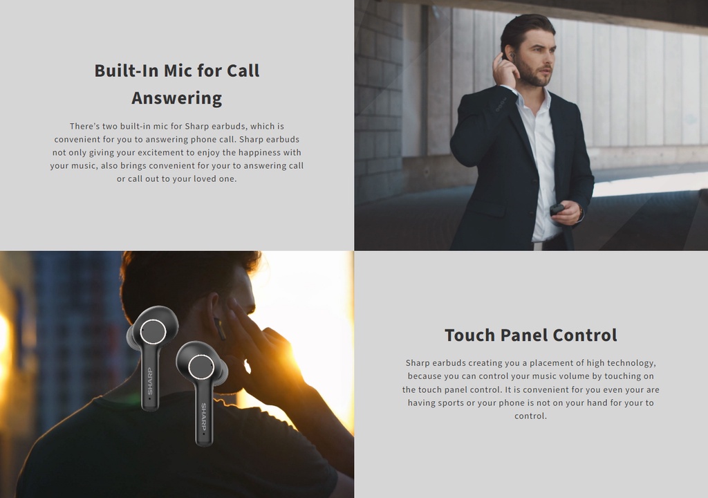 SHARP Wireless Charging Touch Control Earbuds built in Mic (2PCS) for ...