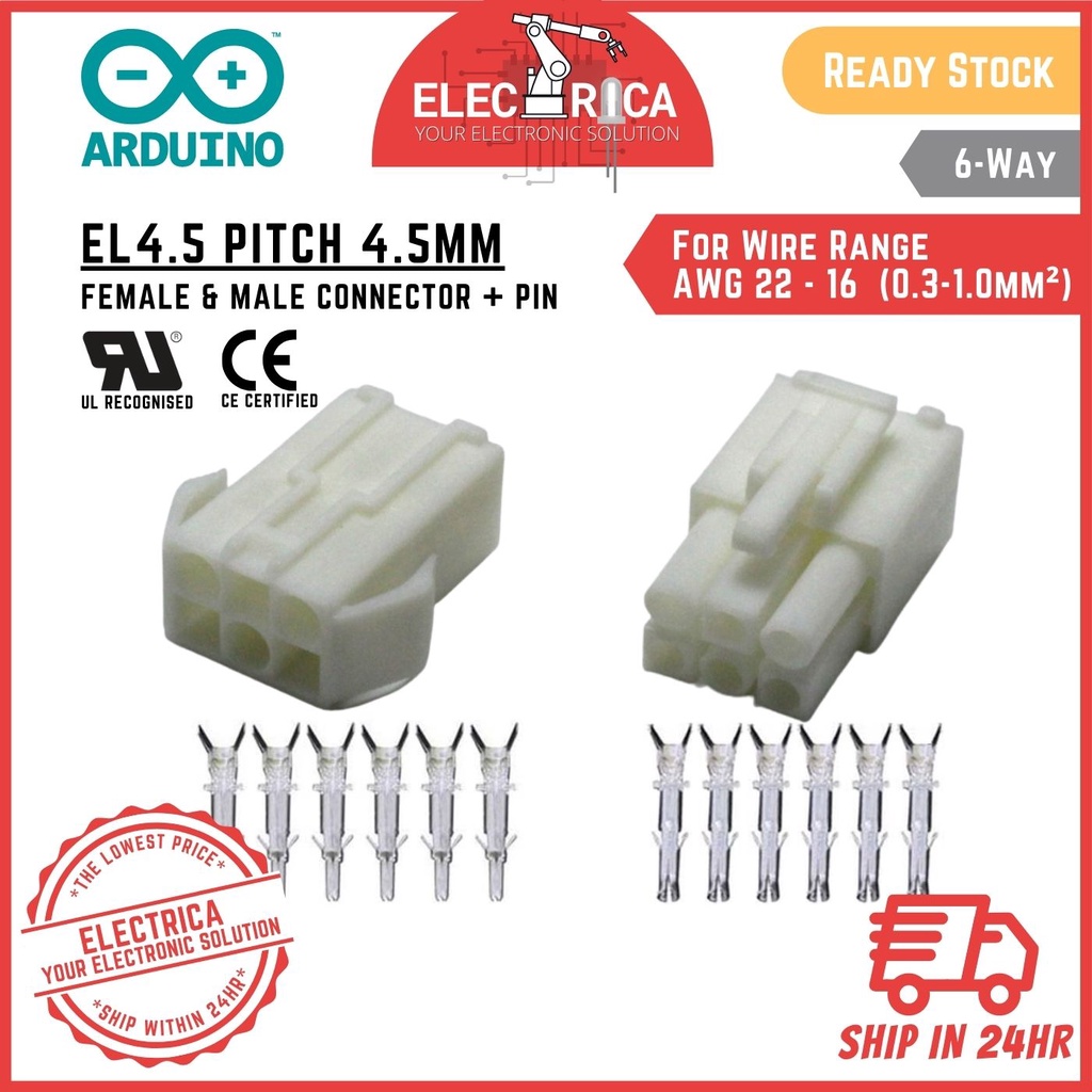 (Fullset)EL4.5 Pitch 4.5mm 6-way 6P Connector c/w Pin | Shopee Malaysia