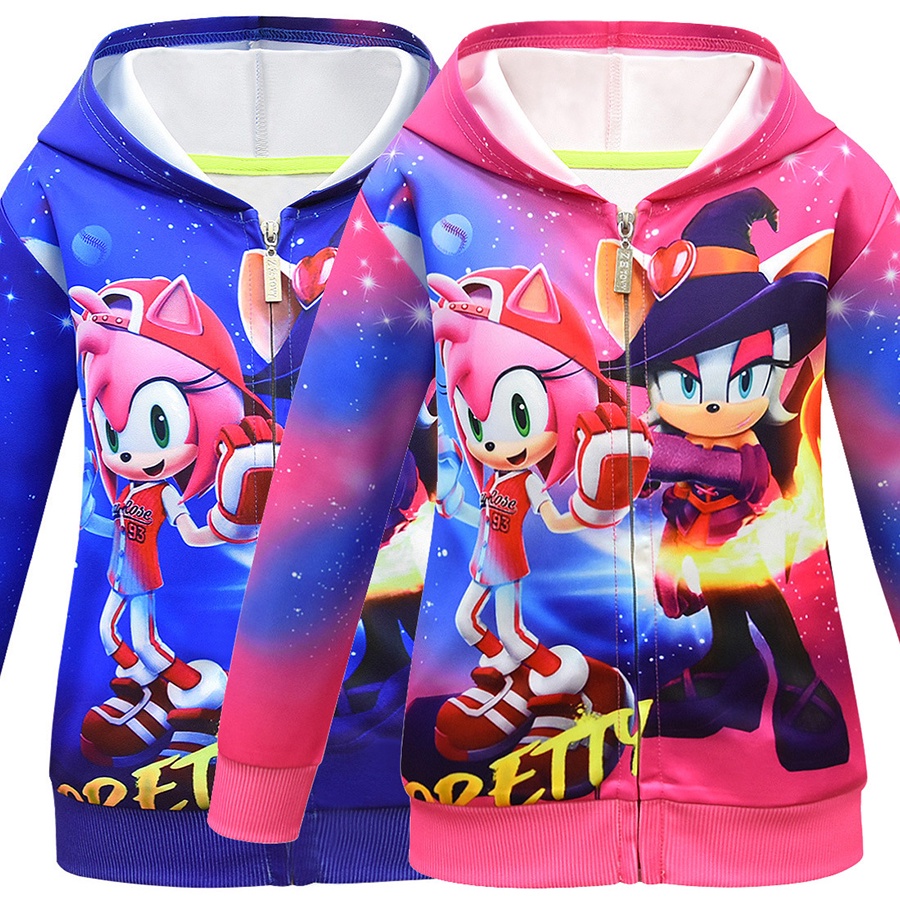 Girls 3D Printed Sonic the Hedgehog Zipper Bomber Jackets Overcoat Coat ...