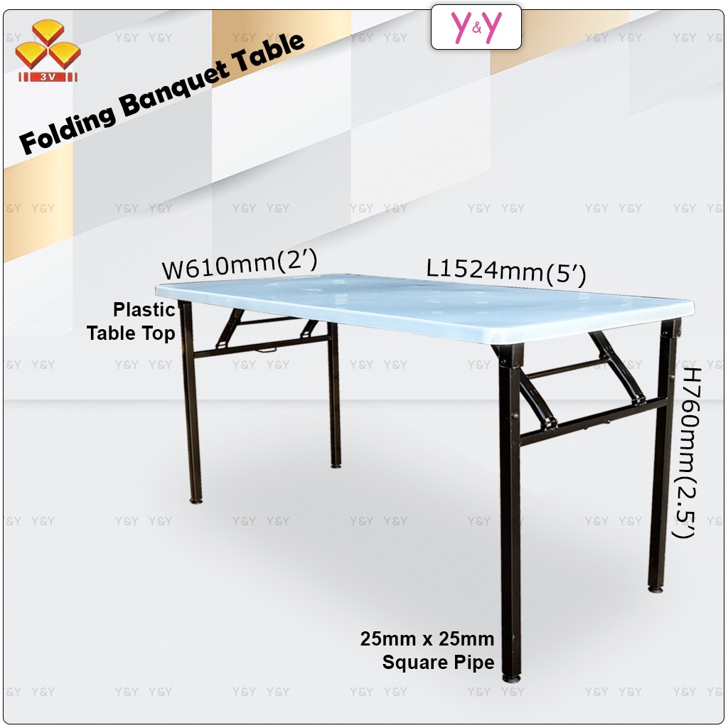 3V 2' x 5' Folding Banquet Table with Plastic Top | Shopee Malaysia
