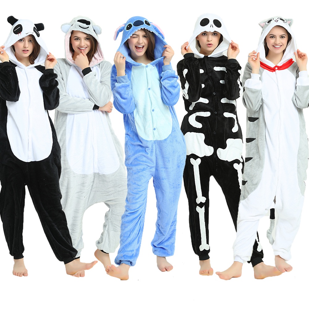 Kigurumi Stitch Pikachu Cartoon Flannel Pajamas Women Sleepwear Onesies Jumpsuits Animal Cosplay ...