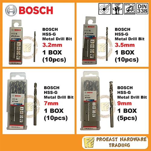 BOSCH HSS-G Metal Drill Bit 3.2mm, 3.5mm, 7mm, 9mm - per BOX | Shopee Malaysia