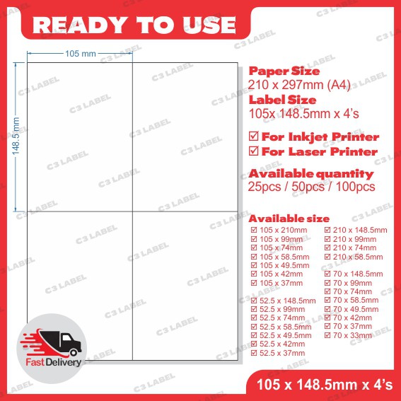 A4 Pre Cut Blank Sticker / A4 Blank Sticker ( 105x 148.5mm x 4’s ...