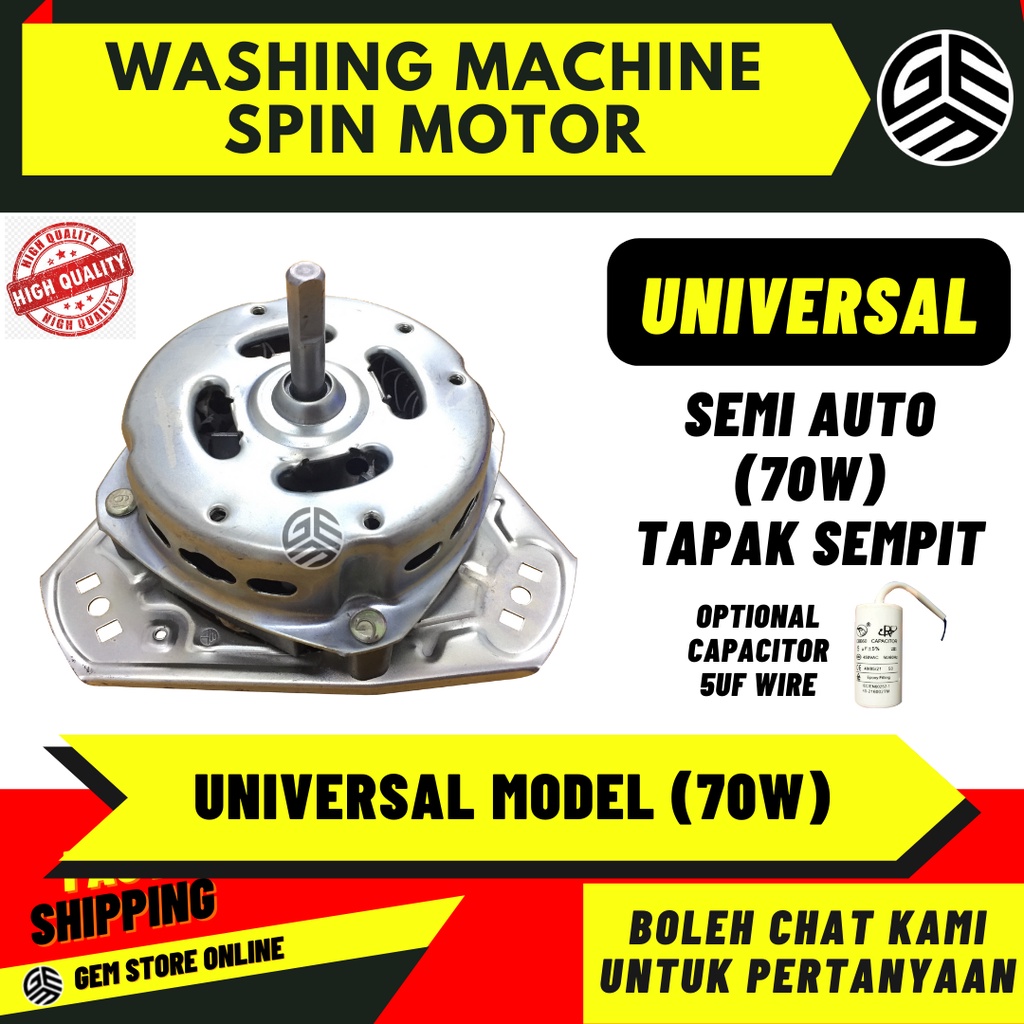 MOTOR MESIN BASUH SEMI AUTO / WASHING MACHINE SEMI AUTO / SPIN MOTOR TAPAK SEMPIT / (70W = 5UF ...