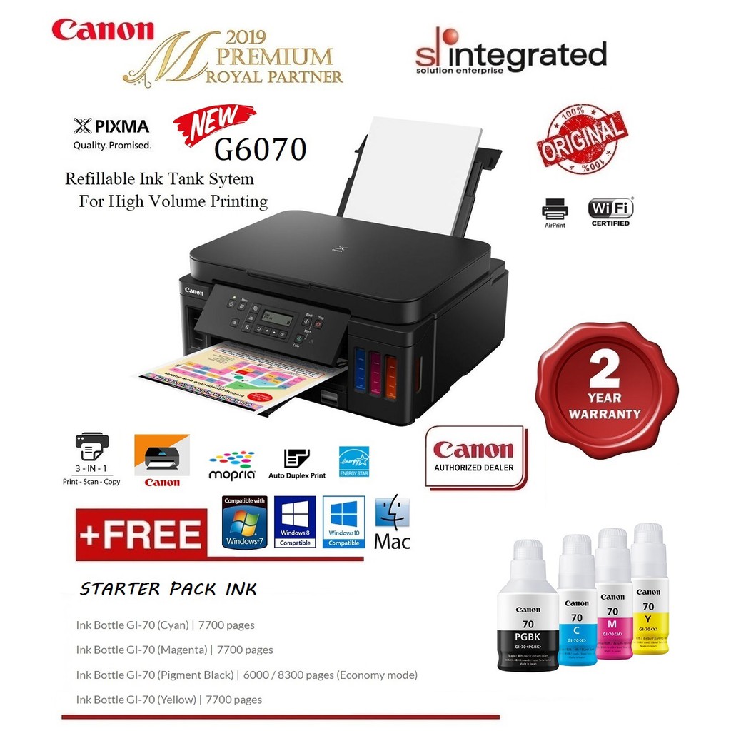 CANON PIXMA GX6070 INK EFFICIENT G-SERIES REFILL INK TANK SYSTEM AIO ...