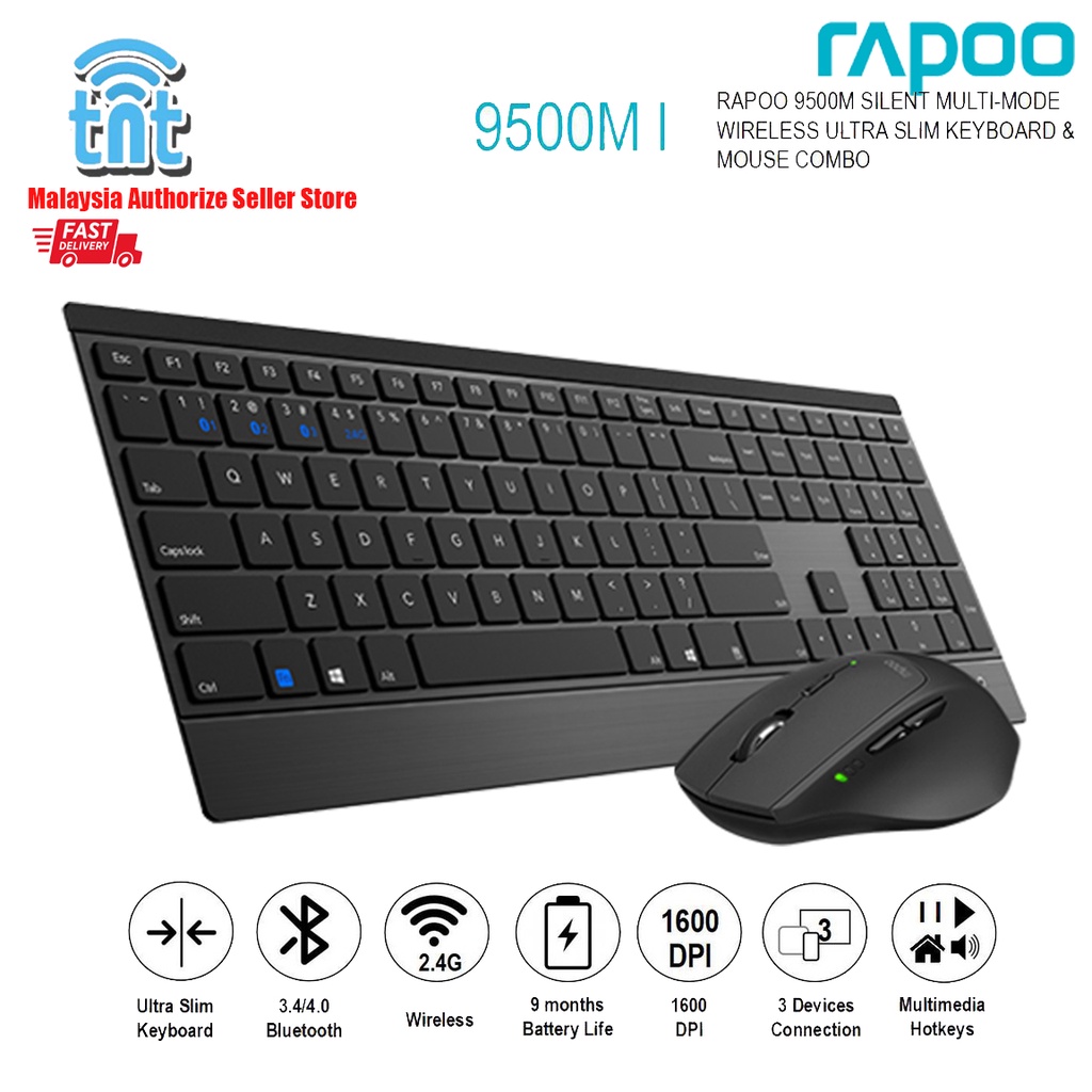 RAPOO 9500M Keyboard and Mouse Multi-mode Wireless Ultra-slim Desktop Set | Shopee Malaysia