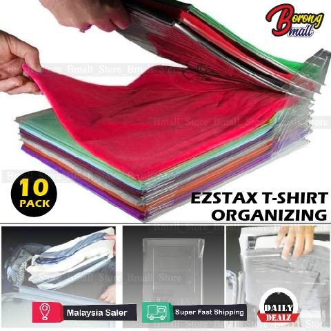 EZSTAX T-Shirt File Organizing System Storage Rack Neat Stack 10 Pack/Penyusun Baju EZSTAX ...
