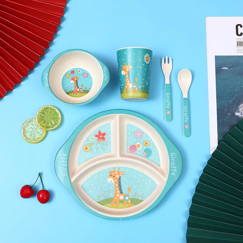 🇲🇾READY STOCK🇲🇾 5pcs/sets Bamboo Fiber Cartoon Kid's Baby Plate Set ...
