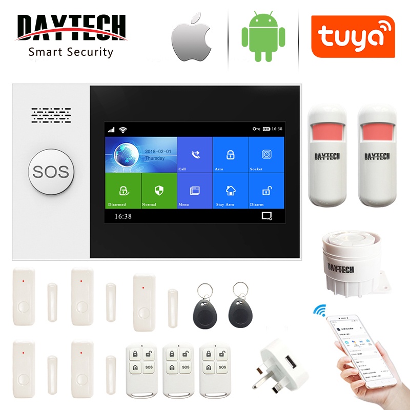 DAYTECH Wireless WiFi/GSM Alarm System TA04 Full Touch Color Screen With Door Sensor Motion ...