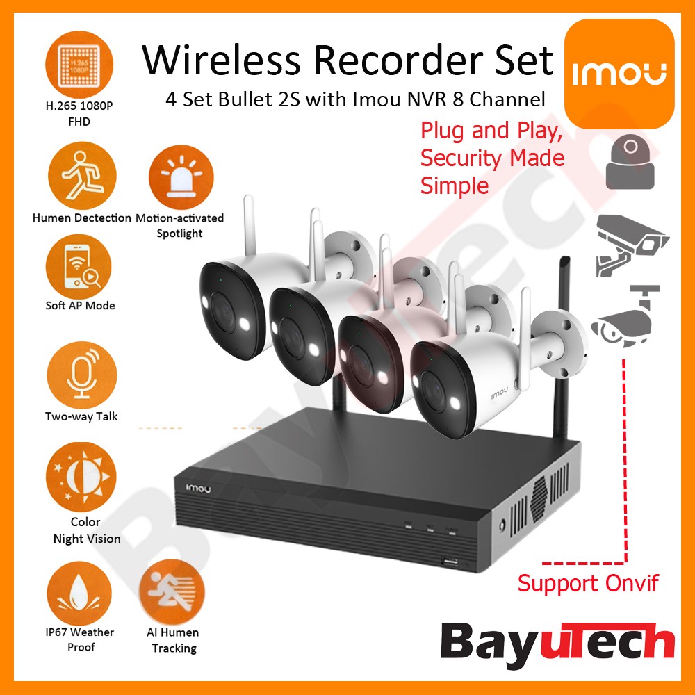 IMOU Bullet 2S 1080P Color Night Vision Outdoor Surveillance System NVR ...