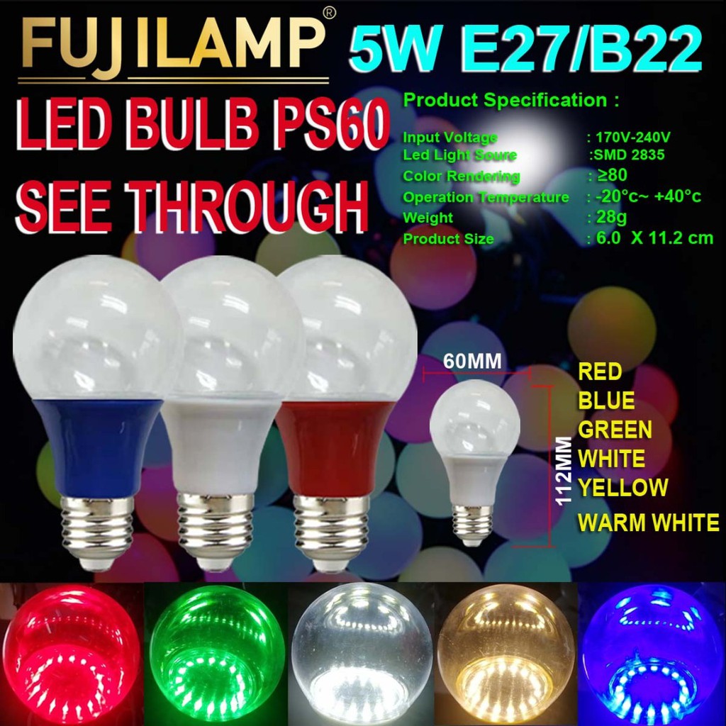 [Local Seller] LED Colour Bulb PS60 Transparent Cover | Shopee Malaysia