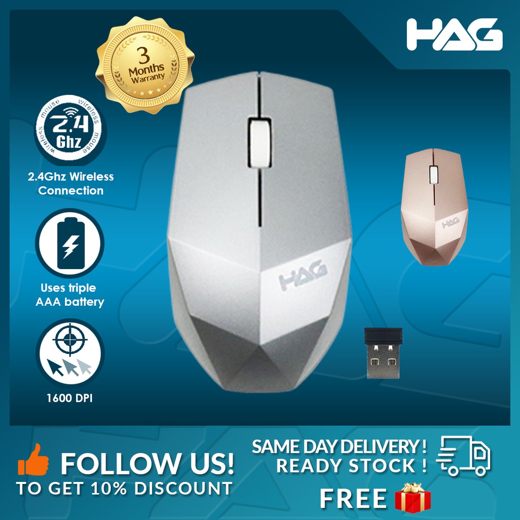 HAG M308 Wireless Mouse Diamond Shape Pink Grey Lightweight for PC ...